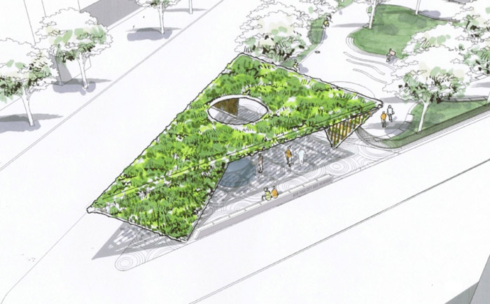 Green Triangular Canopy by studio a+i - 谷德设计网