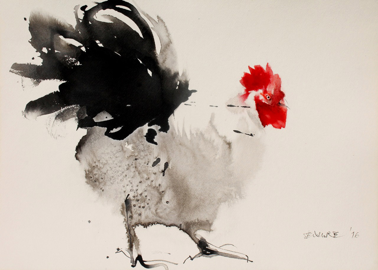 Powerful Ink Paintings by Endre Penovac For The Year of Rooster - 谷德设计网