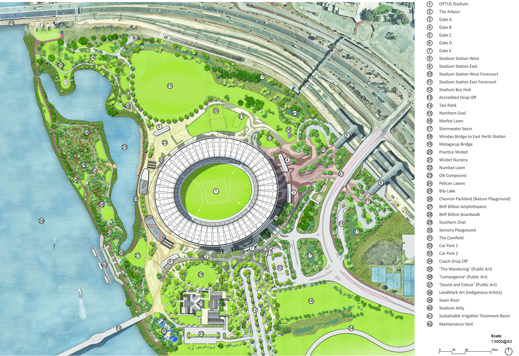 Optus Stadium, Stadium Park and Chevron Parkland, Australia by HASSELL ...