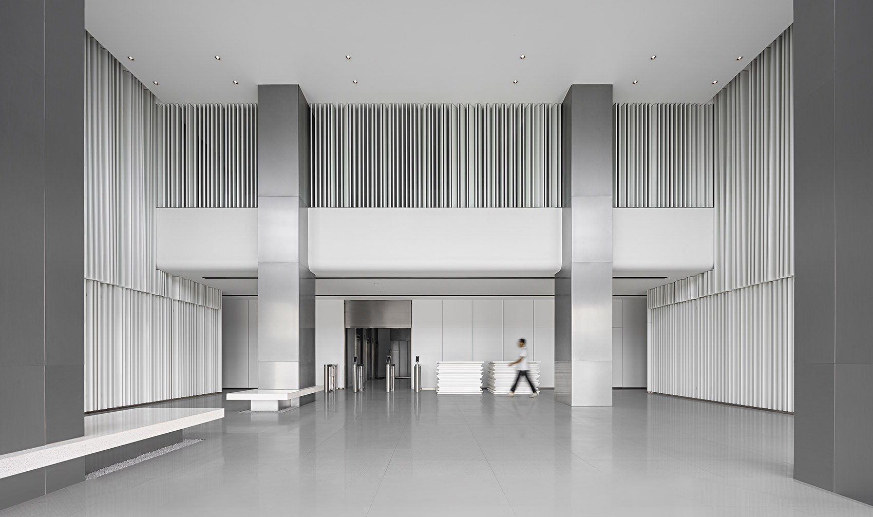The lobby space design of Dongyu logistics office building, China by WE ...