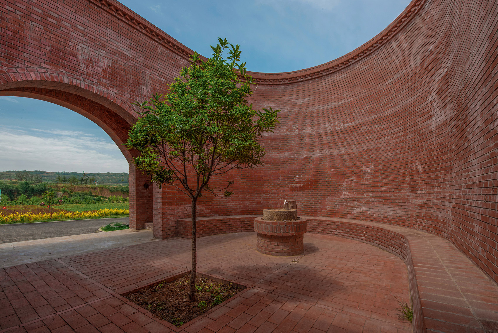 Lizigou Red Brick Ceremonial Hall Building in rural countryside, China ...