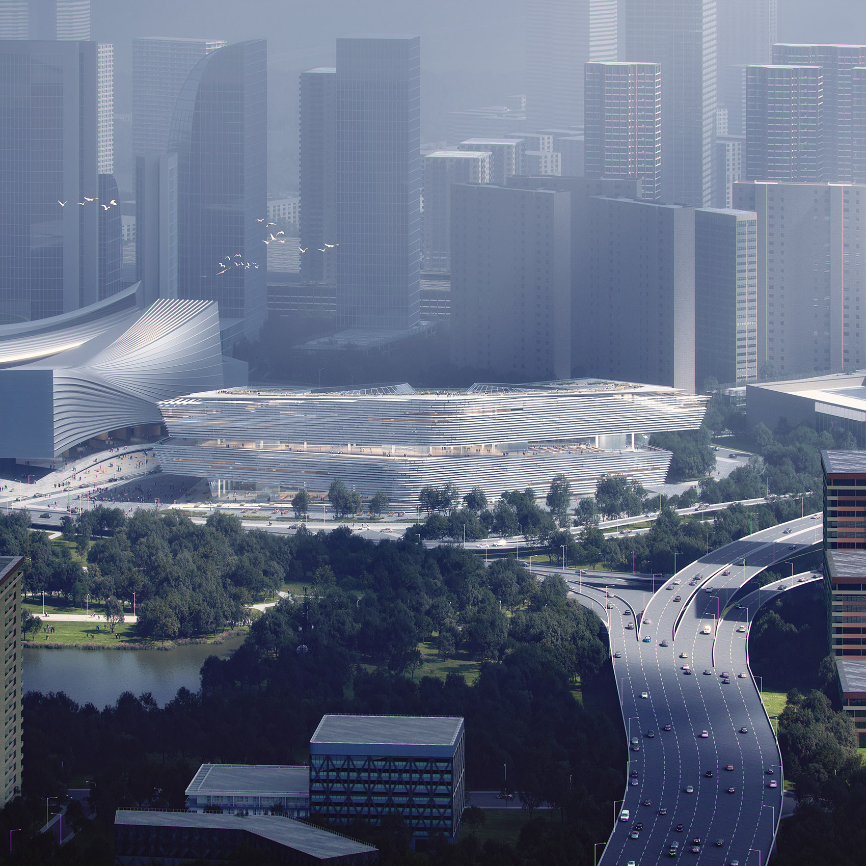 Competition Proposal for New Wuhan Library by Cook Haffner Architecture Platform + Beijing ...